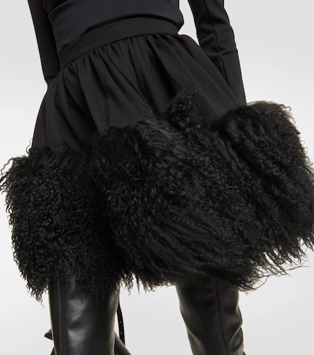 David Koma A-line Shearling Trim Miniskirt