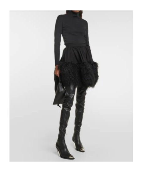 David Koma A-line Shearling Trim Miniskirt