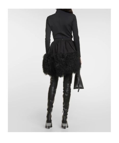 David Koma A-line Shearling Trim Miniskirt