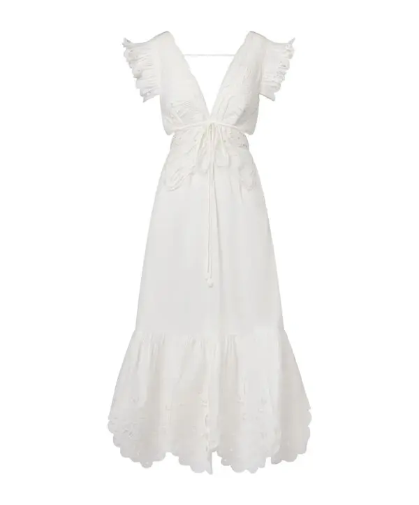 Farm Rio Broderie Anglaise Cotton Midi Dress - White