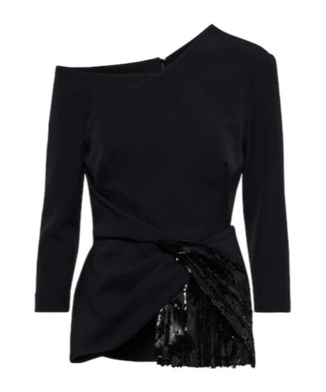 SAFIYAA LONDON Sequined Asymmetric Crêpe Top - Black