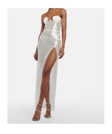 NENSI DOJAKA Strapless Sequined Gown With High Slit