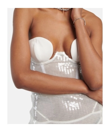 NENSI DOJAKA Strapless Sequined Gown With High Slit