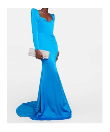 Alex Perry Crepe Gown With Dramatic Shoulders And Zipped Cuffs