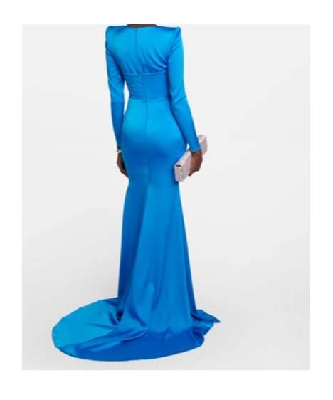 Alex Perry Crepe Gown With Dramatic Shoulders And Zipped Cuffs