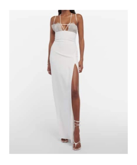 NENSI DOJAKA Bridal Crepe Gown With Cutouts And Organza Trim - White