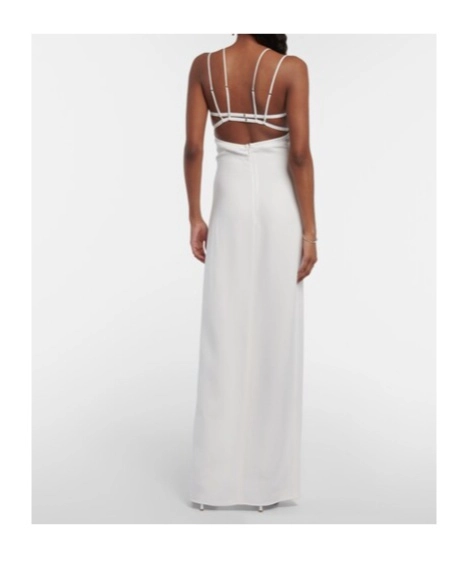 NENSI DOJAKA Bridal Crepe Gown With Cutouts And Organza Trim - White