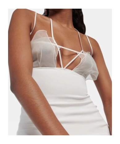 NENSI DOJAKA Bridal Crepe Gown With Cutouts And Organza Trim - White