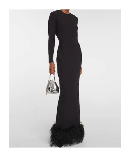 SAFIYAA LONDON Feather-trimmed Crêpe Gown