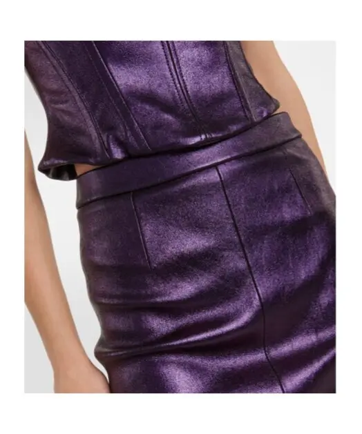 Stouls Carmen Metallic Leather Midi Skirt