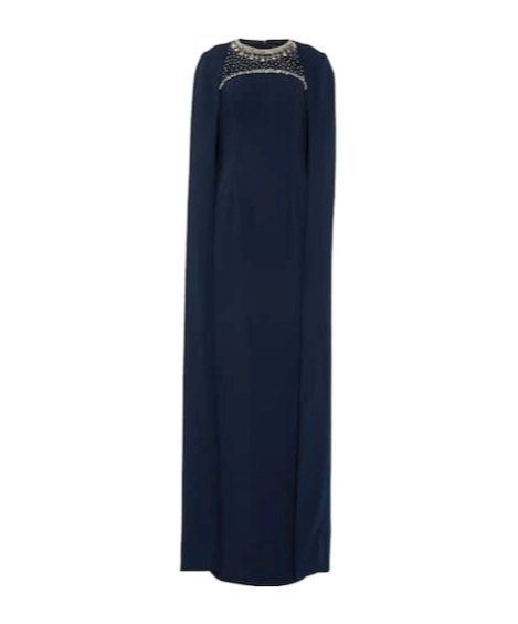 Jenny Packham Embellished Cape Crepe Gown - Black