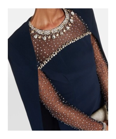 Jenny Packham Embellished Cape Crepe Gown