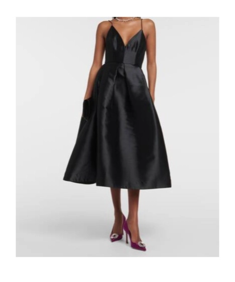 Alex Perry Pleated Silk Faille Midi Dress