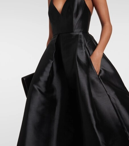 Alex Perry Pleated Silk Faille Midi Dress