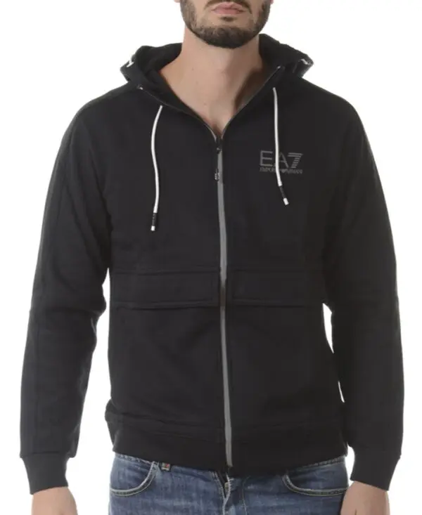 EA7 Logo Zipper Casual Jacket - Black