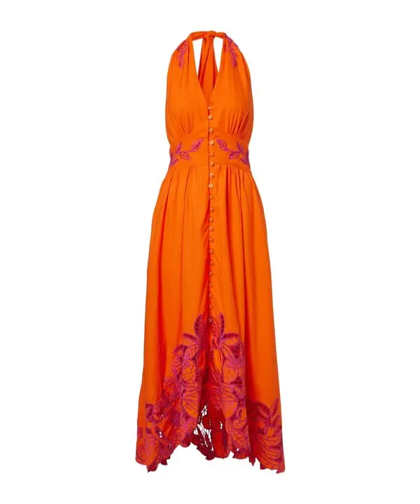 Farm Rio Hollowed-out Lace Dress - Red