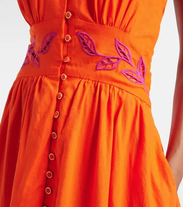 Farm Rio Hollowed-out Lace Trim Midi Dress - Red