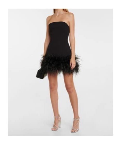 SAFIYAA LONDON Strapless Feather-trimmed Minidress