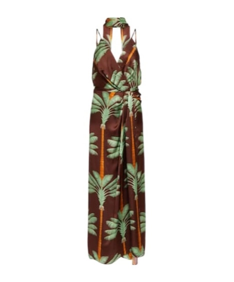 Johanna Ortiz Embroidered Printed Silk Maxi Dress - Brown