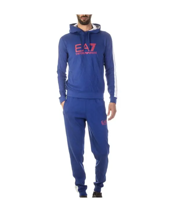 EA7 Hooded Long-sleeved Sweater Pants Two-piece Suit - Blue