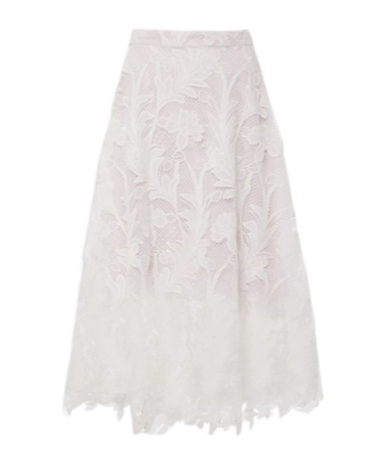 Oscar De La Renta Floral Guipure Lace Midi Skirt - White