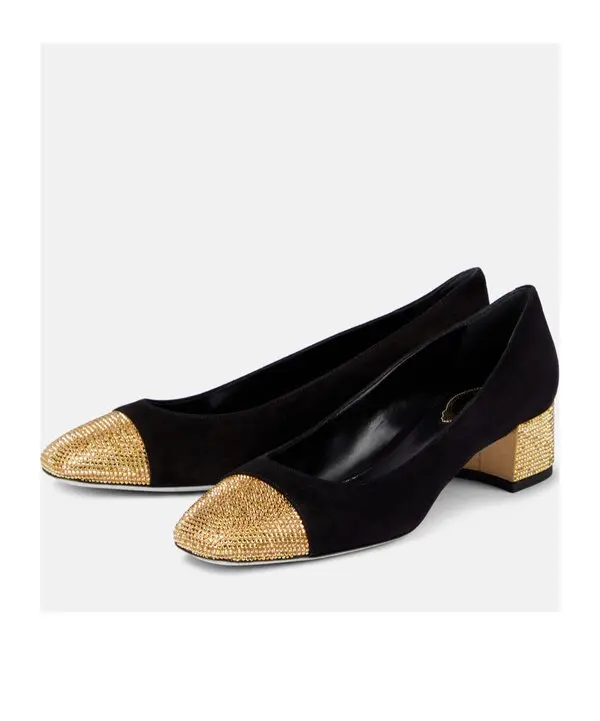 Rene Caovilla Bonnie Embellished Suede Pumps With Crystal Cap Toe And Heel
