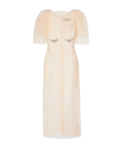Simone Rocha Embellished Ruched Mesh Midi Dress