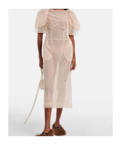 Simone Rocha Embellished Ruched Mesh Midi Dress