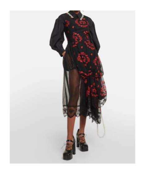Simone Rocha Floral Embroidered Tulle Midi Dress