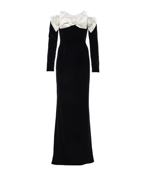 Alessandra Rich Bow-decorated Off-the-shoulder Velvet Dress