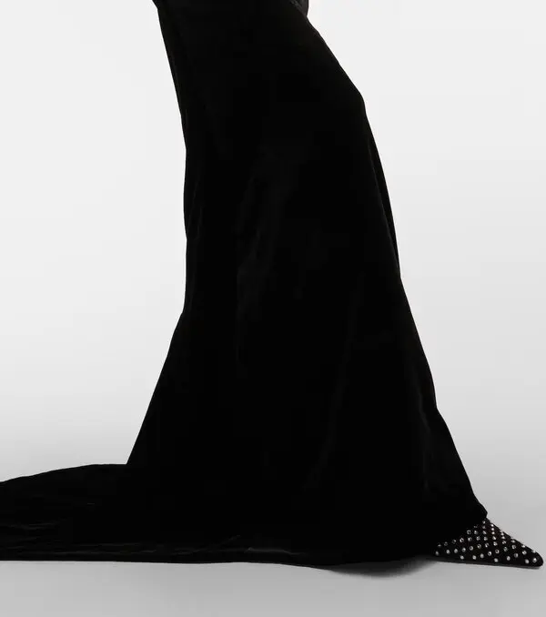 Alessandra Rich Bow-decorated Off-the-shoulder Velvet Dress