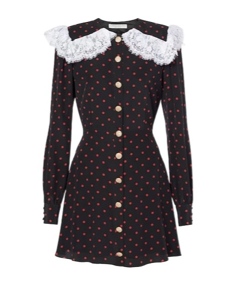 Alessandra Rich Polka-dot Lace-trimmed Silk Minidress - Black-red