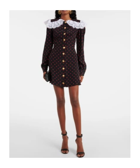 Alessandra Rich Polka Dot Lace-trimmed Silk Mini Dress