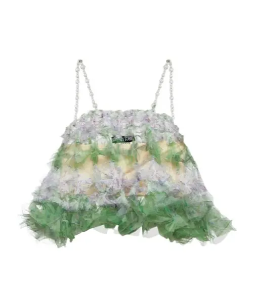 SUSAN FANG Embellished Tulle Crop Top - Green