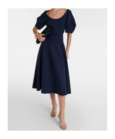 Oscar De La Renta Puff-sleeve Wool-blend Midi Dress