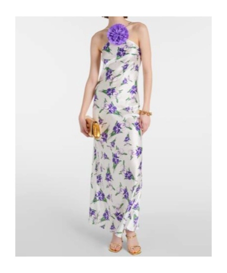 RODARTE Floral Appliqué Silk Gown