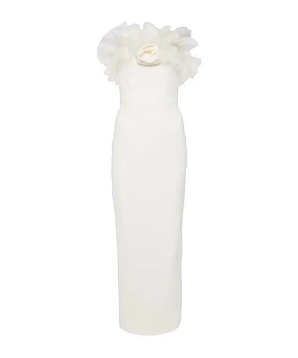 Alessandra Rich Organza-trimmed Crepe Bodice Dress - White