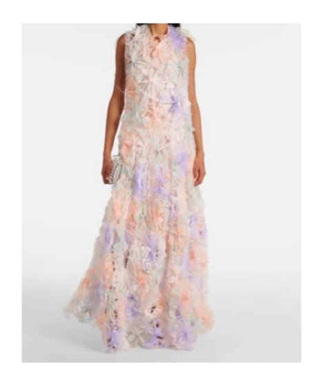 SUSAN FANG Floral Appliqué Maxi Dress