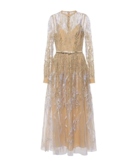 Elie Saab Embroidered Tulle Midi Dress - Nude
