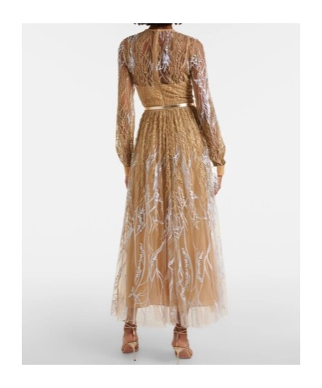 Elie Saab Embroidered Tulle Midi Dress