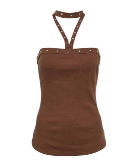Attico Ribbed-knit Halterneck Jersey Top - Brown