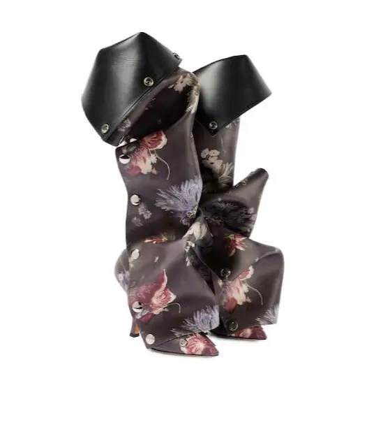 Y/project Snap 100 Floral Leather Knee-high Boots - Black