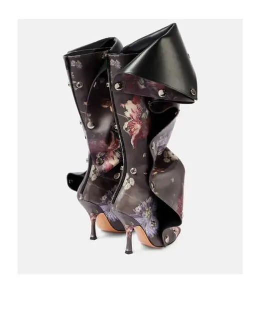 Y/project Floral Leather Knee-high Boots With Snap Detailing