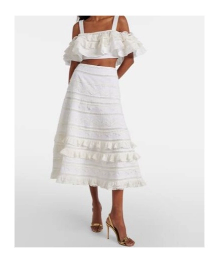 Carolina Herrera Embroidered Ruffled Cotton Crop Top