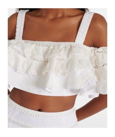 Carolina Herrera Embroidered Ruffled Cotton Crop Top