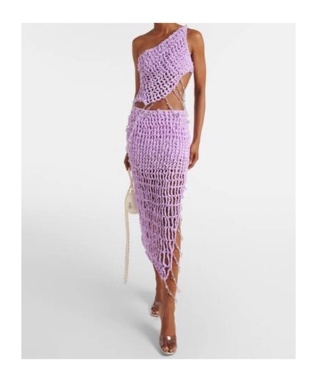 SUSAN FANG Beaded Crochet Asymmetrical Top