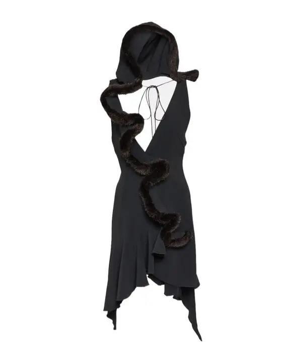 Coperni Knitted Mini Dress With Faux Fur Trim