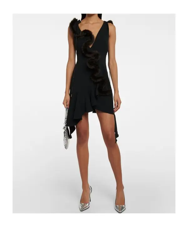 Coperni Knitted Mini Dress With Faux Fur Trim