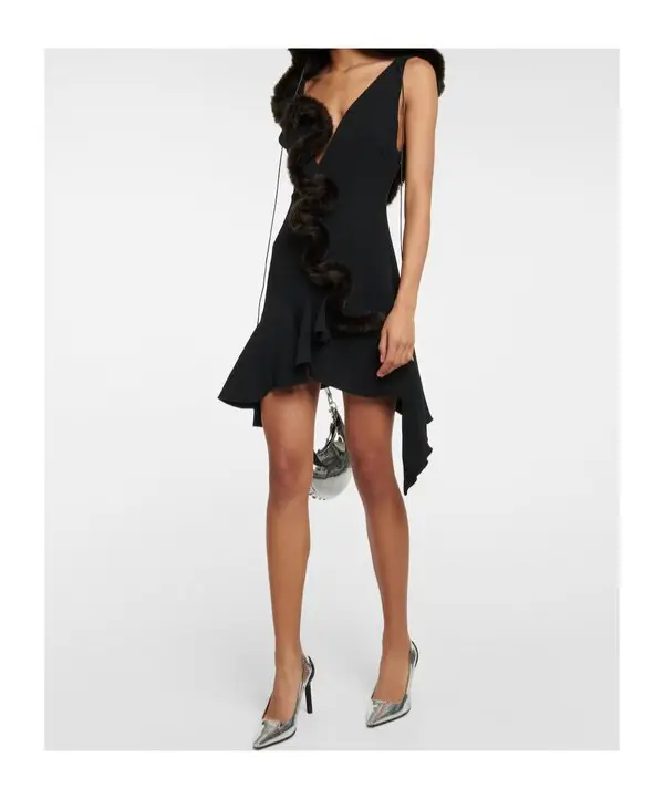 Coperni Knitted Mini Dress With Faux Fur Trim