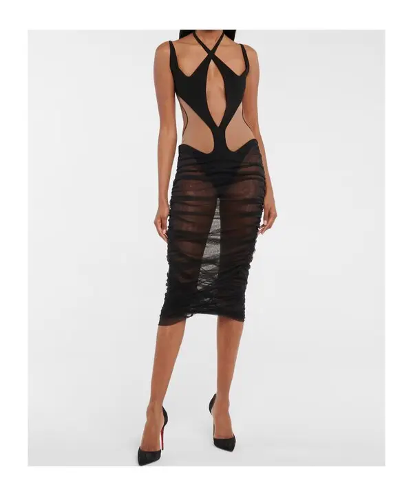 MUGLER Sheer Stretch Knit Dress